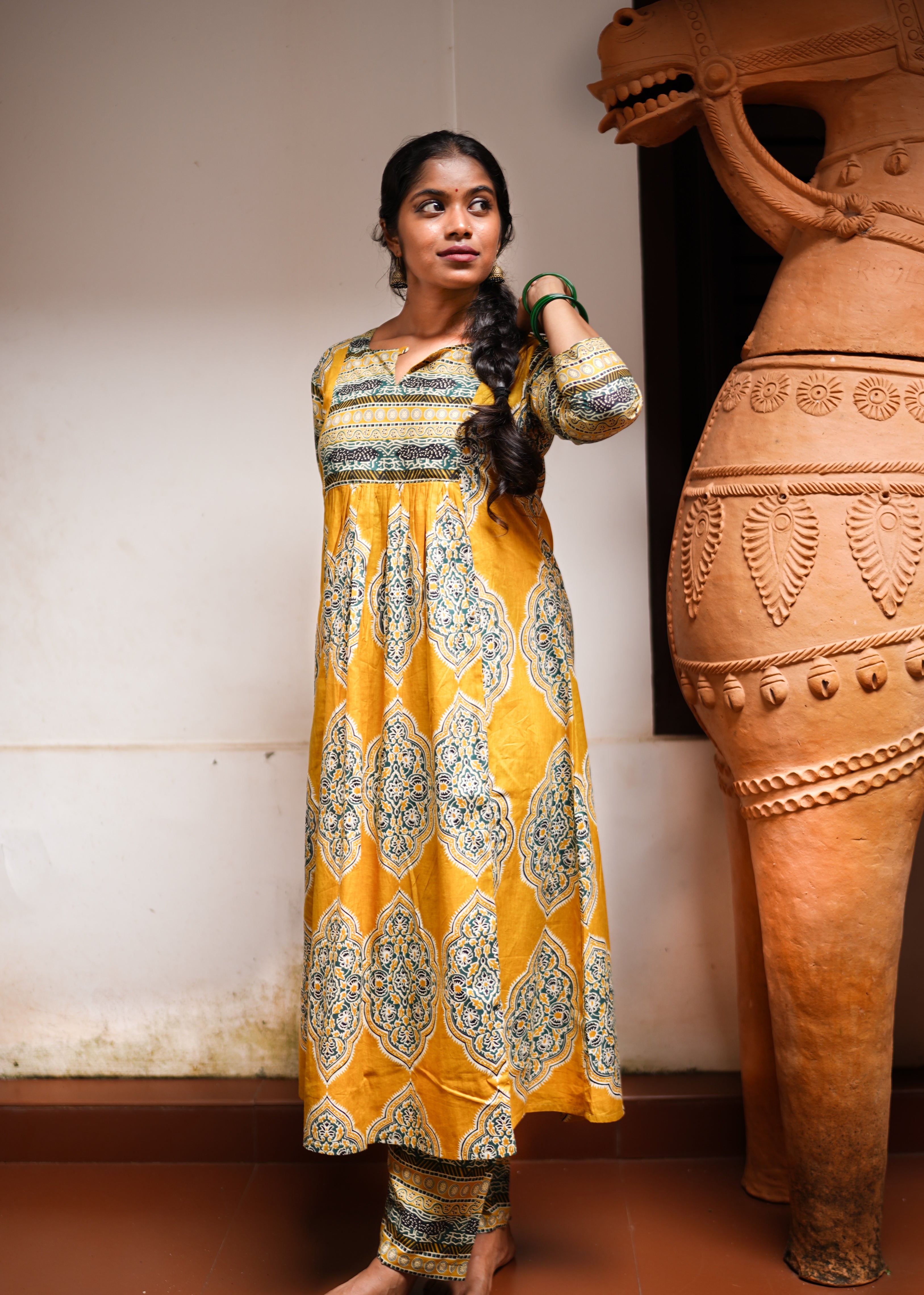 ANVIKA PRINTED A -LINE KURTA WITH BOTTOM – Canoline